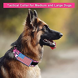 Tactical Dog Collar for Medium Large Dogs, WANYANG Military Dog Collar with Quick Release Metal Buckle K9 Dog Training Working, Adjustable Nylon Collars with Handle, Pink Camo