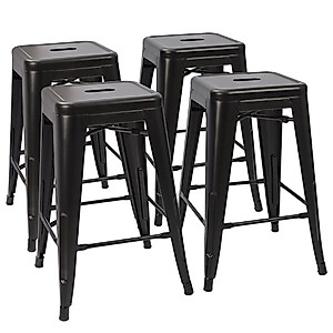 Devoko Metal Bar Stools 24" Indoor Outdoor Stackable Barstools Modern Style Industrial Vintage Counter Bar Stools Set of 4 (24 inch, Black)