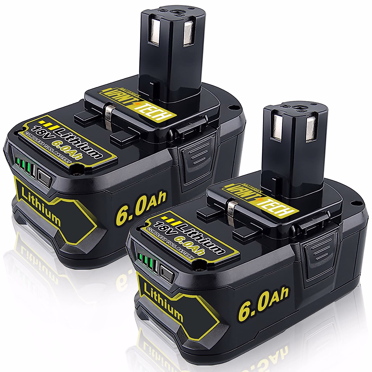 VANTTECH 2Pack P108 18V 6.0Ah Lithium Replacement for Ryobi 18V Battery P102 P103 P104 P105 P107 P108 P109 Compatible for Ryobi 18V Cordless Tools
