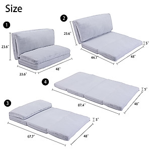 Zekeoney Folding Matress Sofa Bean Bag Sofa Bed, Foam Filling Wall Sofa Beanbag Couch Bed Soft Faux Fur Floor Sofa with Removable Cover for Living Room, Bedroom (White)