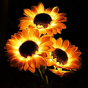 MaxDecor Sunflower Solar Garden Lights Outdoor Decorative, 2Pack Upgraded Stake Lights with 6LED Sunflowers, Yard Pathway Solar Flowers Lights for Mom Gifts, Patio, Lawn,Cemetery Easter Decor(Yellow)