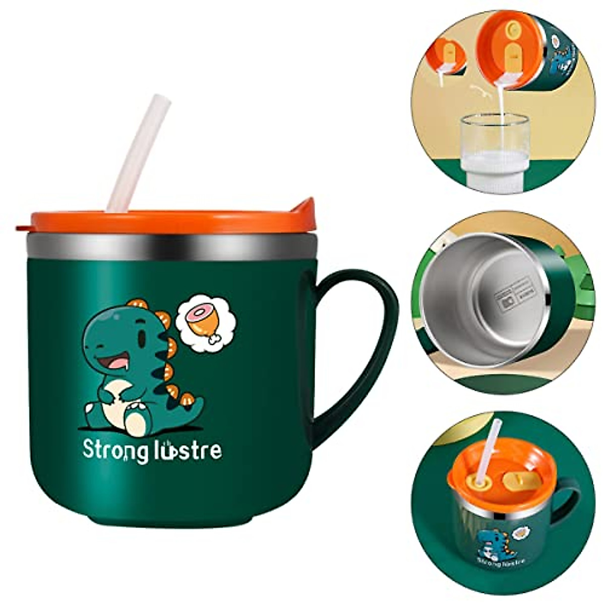 Toddmomy Milk Kids Steel Bottle Drinking Straw Stainless Plastic Cup Scale Anti-scalding Handle Cover and Silicone Ml with Baby Water