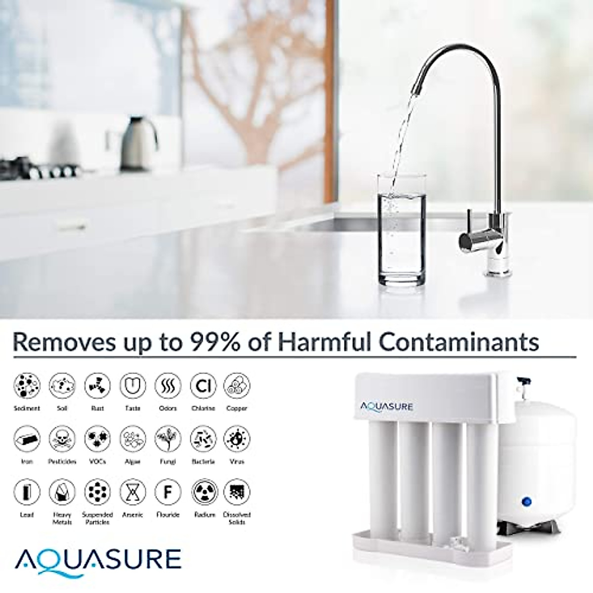Aquasure Signature Series 64,000 Grains Complete Whole House Water Treatment System with Digital Metered Control Water Softener, Conditioner and 75 GPD RO Reverse Osmosis Filtration for 4-6 bathrooms