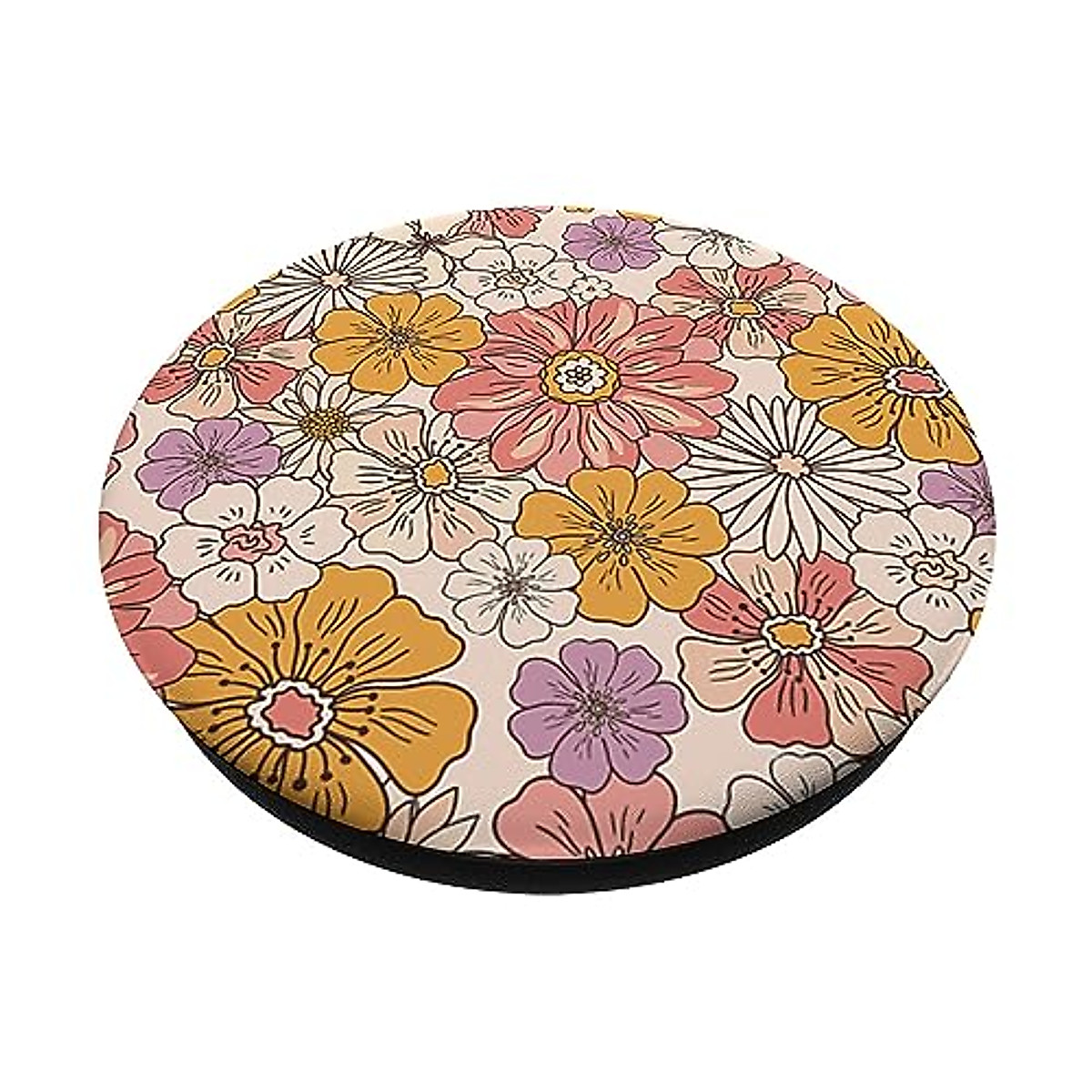 Retro Flowers Meadow Floral Groovy 70s Peach Orange Pink PopSockets Standard PopGrip