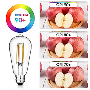 Gozelux Vintage LED Edison Bulbs 6W, Equivalent 60W Incandescent, Warm White 2700K, ST58 Antique LED Filament Bulbs with 90+ CRI, E26 Medium Base,Dimmable, Clear Glass, Pack of 6