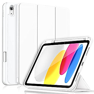 Gahwa iPad 10th Generation Case 10.9 Inch 2022, Slim Tri-fold Stand Soft TPU Back with Pencil Holder for iPad 10 Case - Support Touch ID, Auto Sleep/Wake(White)