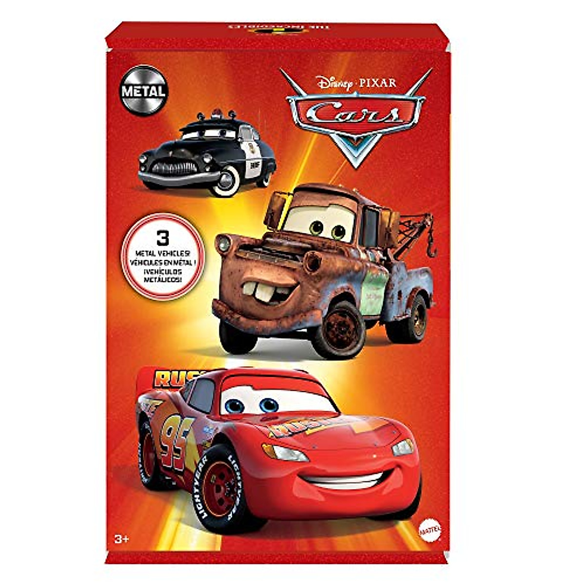 Mattel Disney Cars Toys, Radiator Springs 3-Pack of Die-Cast Toy Cars & Trucks with Lightning McQueen, Mater & Sheriff