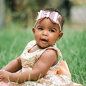 Baby Girl's Wisp Elastic Headbands with Bow, Nylon Head Bands for Infants, Toddlers, First Birthday