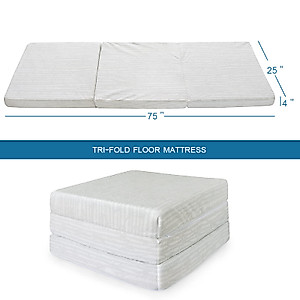 Foldable Mattress Trifold 4-Inch for Futon Mattress with Viscose Made from Bamboo Cooling Mattress Topper Cover Removable & Machine Wash, Camping Mattress Portable Floor Sofa Bed Non-Slip