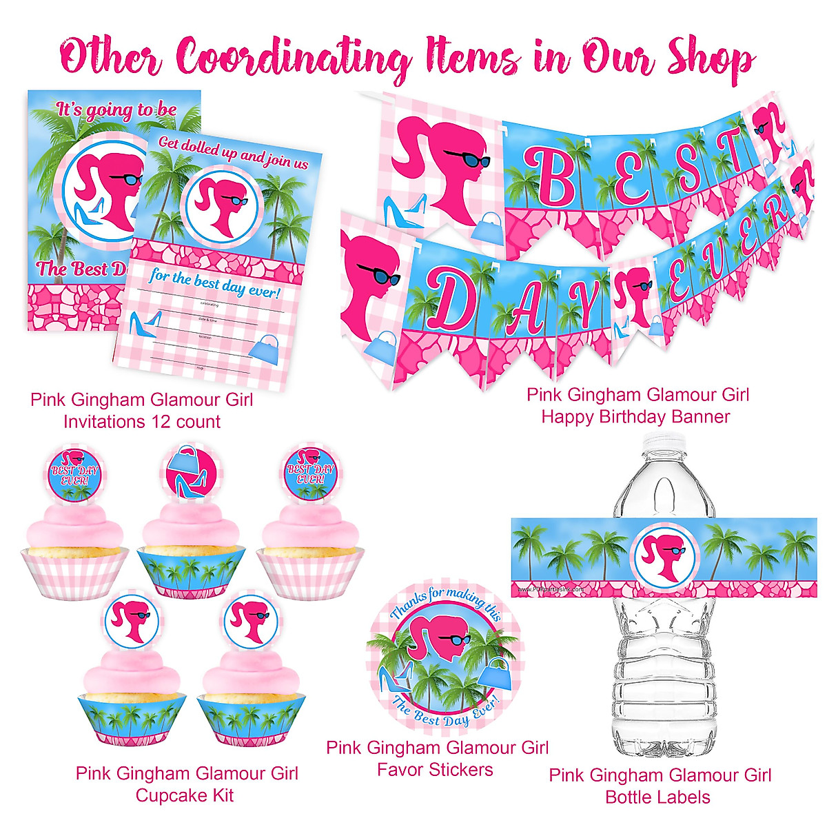 Glamour Girl Party Bottle Labels - 20 Glamour Girl Water Bottle Labels - Glamour Girl Party Decorations - Glamour Girl Party Supplies - Glamour Girl Party Decorations - Made in The USA - Bottle