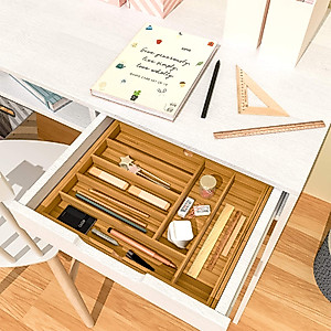 Danfoxer Silverware Drawer Organizer, Bamboo Kitchen Drawer Organizer, Expandable Cutlery Tray Desk Drawer Organizer (Natural, 21.2 inches)