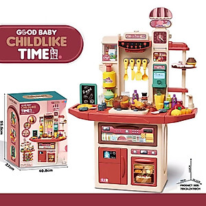 BeiBeGood Play Kitchen- Kitchen Playset Pretend Food - Toy Accessories Set w/Noodle Machine, Ice Machine, Cooking Stove with Steam, 88 PCS for Toddlers Kids 43 inch, Girls & Boys-Pink（3-5 Years）, Red