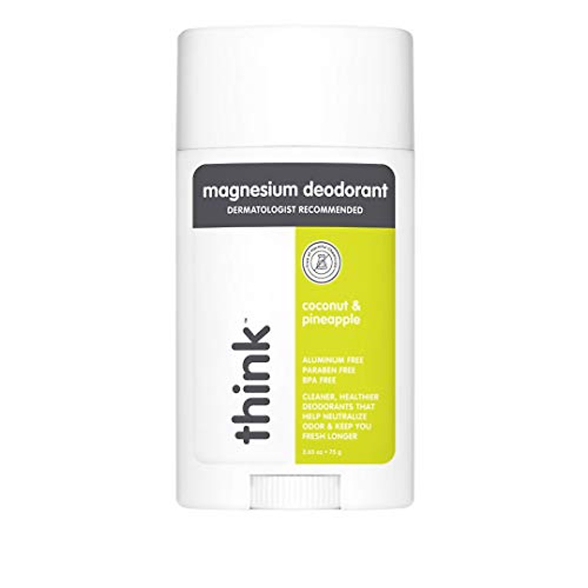 THINK Magnesium Deodorant – Aluminum Free Under Arm Freshness – Non-Toxic & Long Lasting – Cruelty Free Deodorant with No Phthalates or Parabens – Coconut & Pineapple, 2.65oz,46163