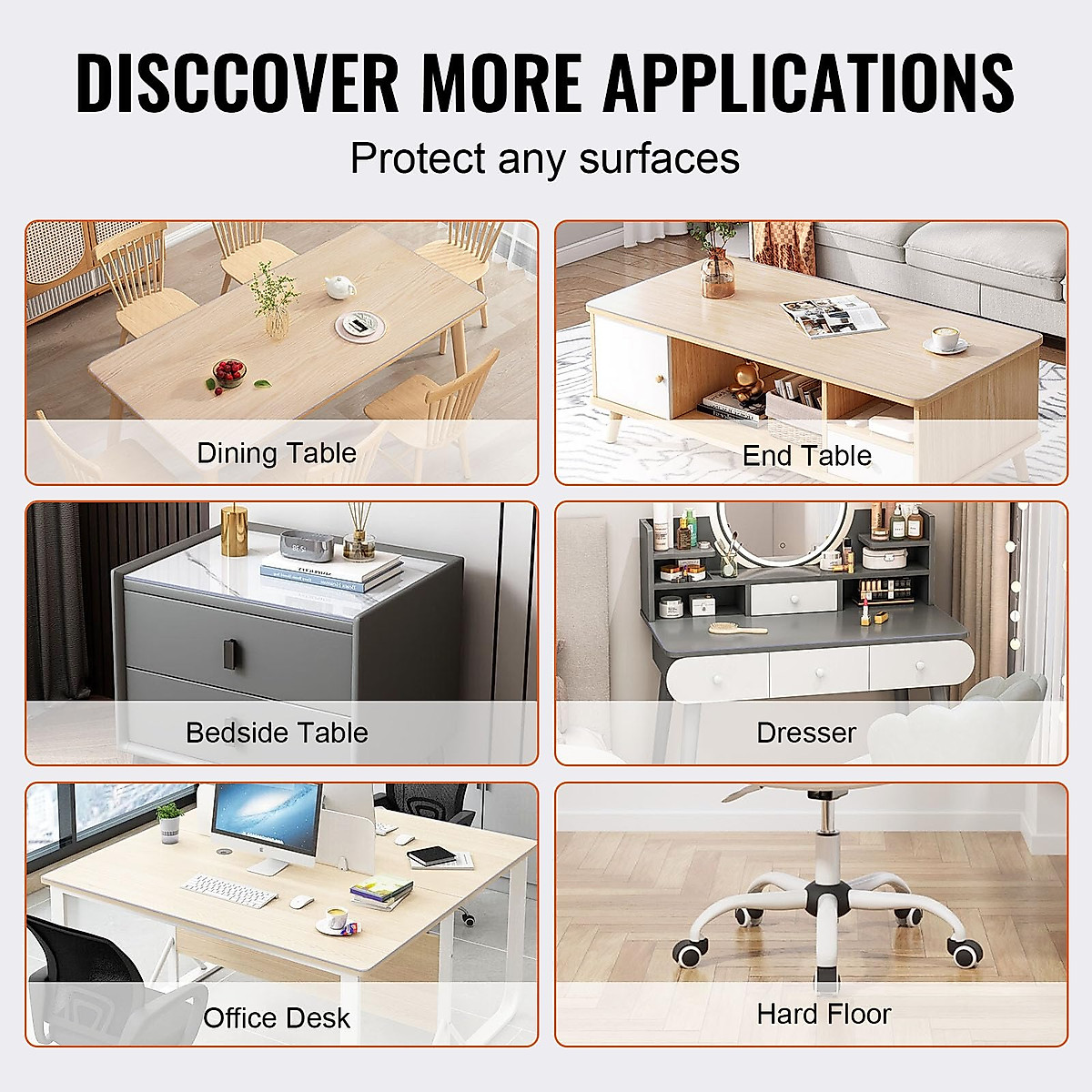 VEVOR Clear Table Cover Protector, 36" x 72" Rectangle Table Cover, 1.5 mm Thick PVC Plastic Tablecloth, Waterproof Desktop Protector for Writing Desk, Coffee Table, Dining Room Table