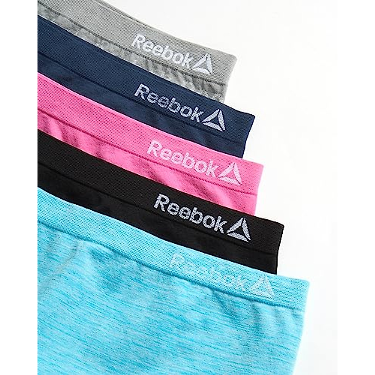 Reebok Girls' Boyshorts Underwear - 5 Pack Soft Seamless Girls Panties Boy Shorts - Breathable Panties for Girls (6-16), Size Medium, Sharkskin Print/Evening Blue/Bright Pink/Black/Aqua