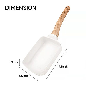 Zalnuuk Tamagoyaki Pan, Nonstick Japanese Omelette Pan, Rectangle Egg Roll Pan with Detachable Anti Scalding Handle for All Stove, 7.5" x 5.5", Cream White