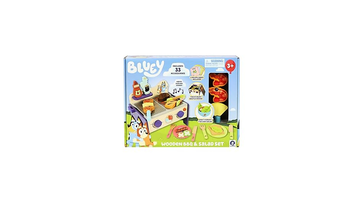 Bluey Wooden BBQ & Salad Set - 33-Piece Playset for Kids 3+