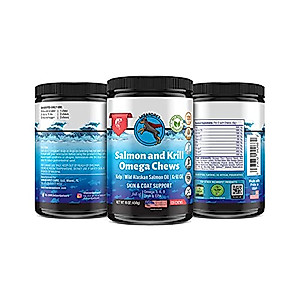 WIZARDPET Wild Alaskan Salmon & Krill Oil Chews for Dogs | 120 Soft Treats | Omega 3 6 9 Fish Supplement with EPA, DHA for Itch Free Skin Coat Joints | Allergy Relief | Reduce Hair Shedding | USA