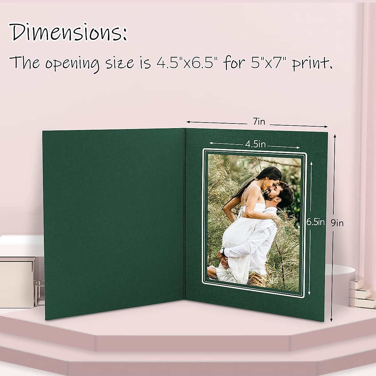 AUEAR, Pack of 25, 5X7 Photo Folders, Atrovirens with Gold Lining, Cardboard Picture Frame for Special Events: Wedding, Graduation, Christmas