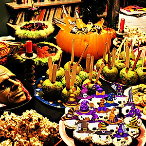 48Pcs Witch Hat Cupcake Toppers Halloween Party Decorations Halloween Witch Hay Theme Cupcake Decorations for Witch Hat Themed Birthday Party Baby Shower Supplies