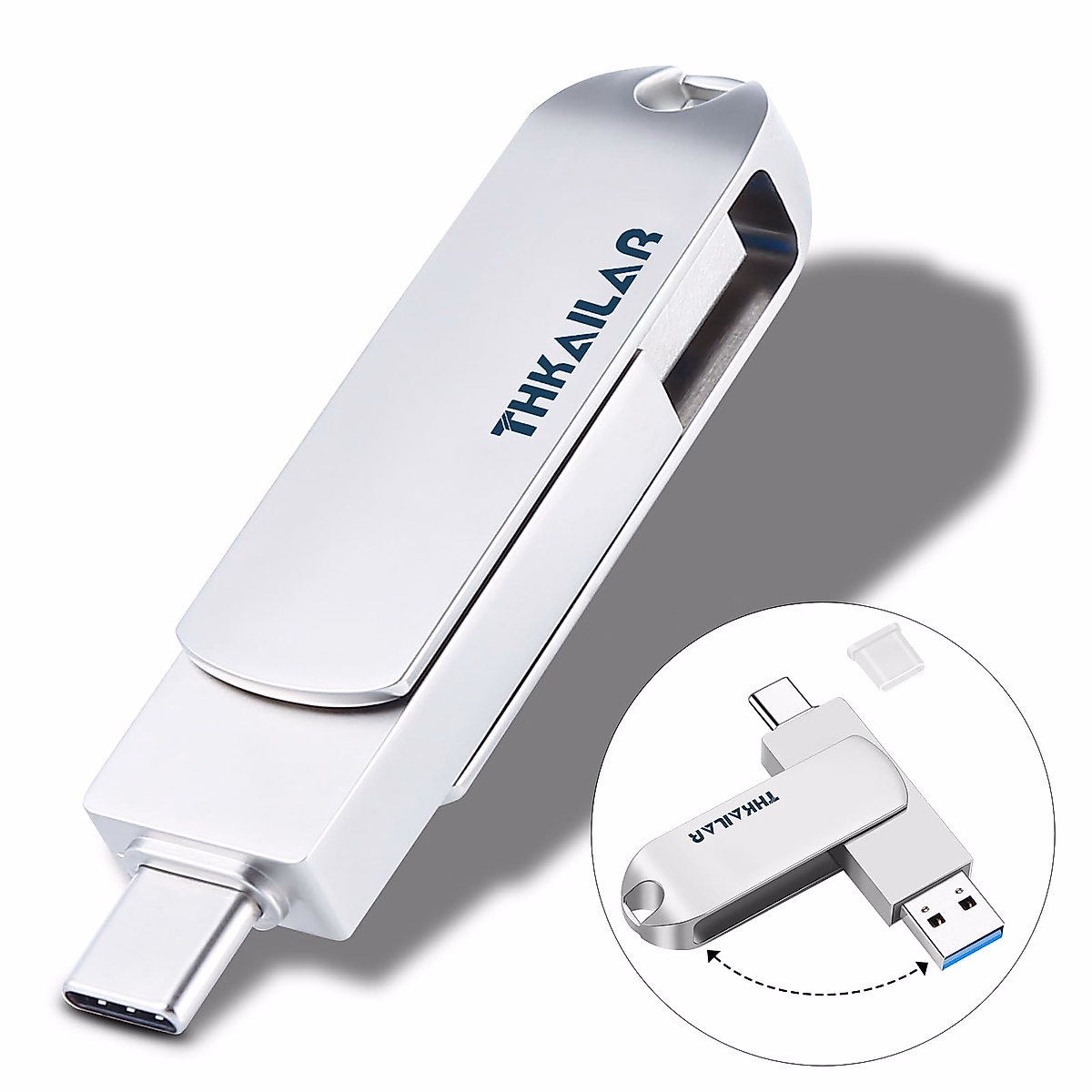Thkailar 64GB USB C Flash Drive and USB 3.0,2 in 1 USB A to USB C Thumb Drive,Jump Drive/Memory Stick Dual Ports with Key Chain for Computer,Android Phone,MacBook Pro,Tablet,Laptop