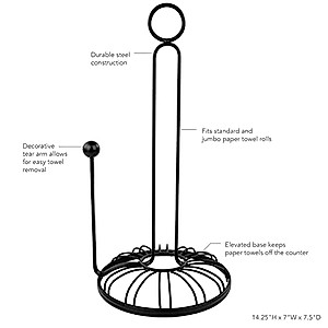 Spectrum Contempo Paper Towel Holder (Black) - Storage Organization for Kitchen Counter, Tabletop, Pantry, Laundry, Apartment, RV, and Bathroom / Contemporary & Functional Home Décor