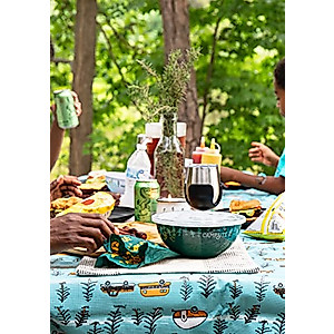 Camco Life is Better at the Campsite Tablecloth with Bench Covers | Provides a Clean Eating Surface for Outdoor Activities | Features an RV and Tree Sketch Design | (53380)