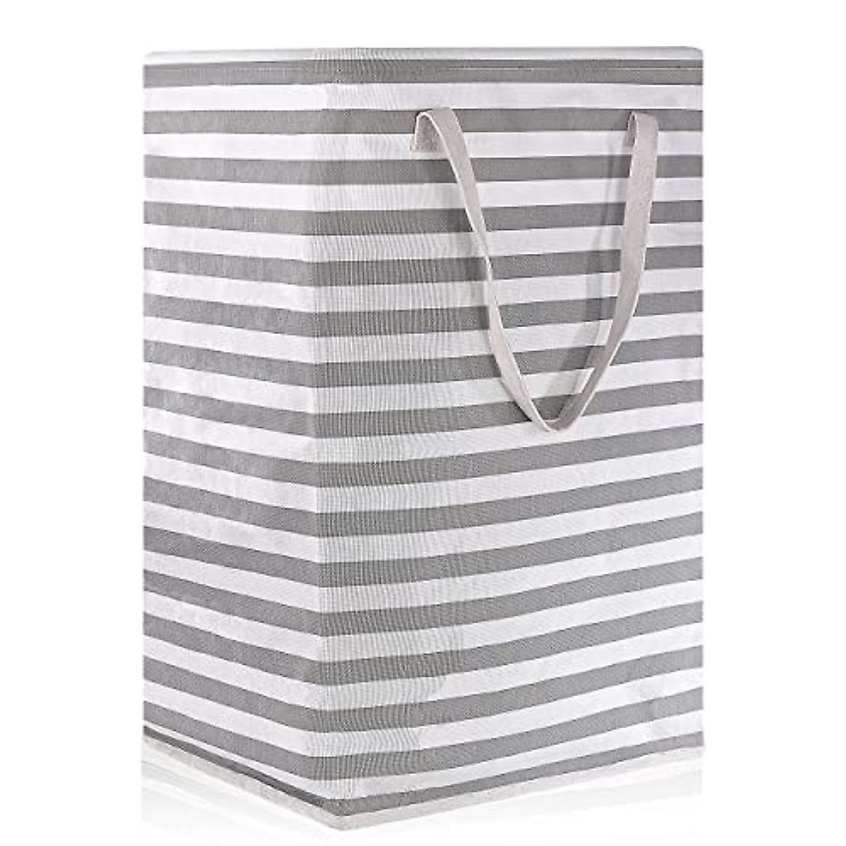 Collapsible Laundry Hamper with Handles, Large Laundry Basket 75L Freestanding Square Storage Bin Towels Toy Clothes Organizer Canvas Waterproof Laundry Baskets for Home Travel School (Grey White)