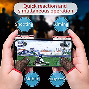 18 Pieces Mobile Gaming Finger Sleeves Touchscreen Finger Sleeve Anti-Sweat Breathable Finger Sleeve and 4 Pieces Aim Buttons for Playing Mobile Phone Games