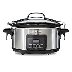 Hamilton Beach Portable 6-Quart Stay or Go Programmable Slow Cooker with Lid Lock, Stainless Steel (33561)