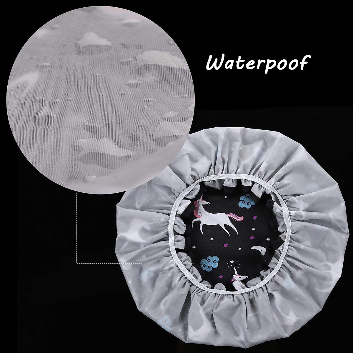 Unicorn Shower Caps, Double Layers Bath Hat for Women Girls to Cover Long and Thick Hair, Reusable Waterproof Bonnet 4 Pack
