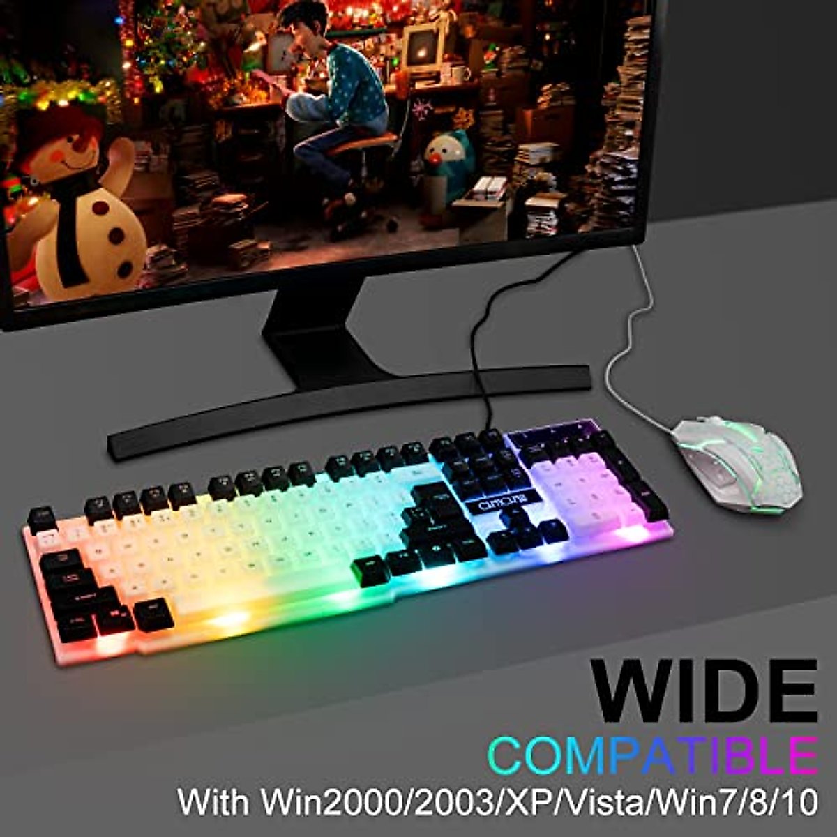 RGB Gaming Keyboard and Mouse Combo-CHONCHOW LED Backlit Wired Keyboard DPI3600 USB Mice with Mechanical Feeling Keys Rainbow Breathing Emitting Character Compatible with PS4, X Box,PC,Laptop