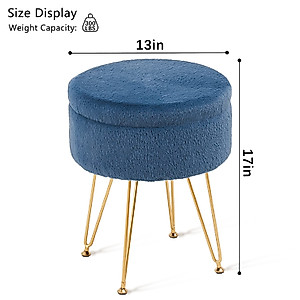 Cplxroc Footrest Footstools Round Faux Fur Ottoman with Storage Space Soft Vanity Chair Seat Coffee Table Ottoman Small Side Table Metal Legs with Adjustable Footings
