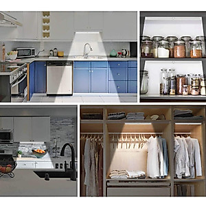 Alivation Closet Lights Battery Operated Led Lights, Motion Sensor Light Indoor Under Cabinet Lights, Under Counter Lights for Kitchen, 3 AA Battery Powered/DC Input Lights, Day & Night Mode, Dimmable