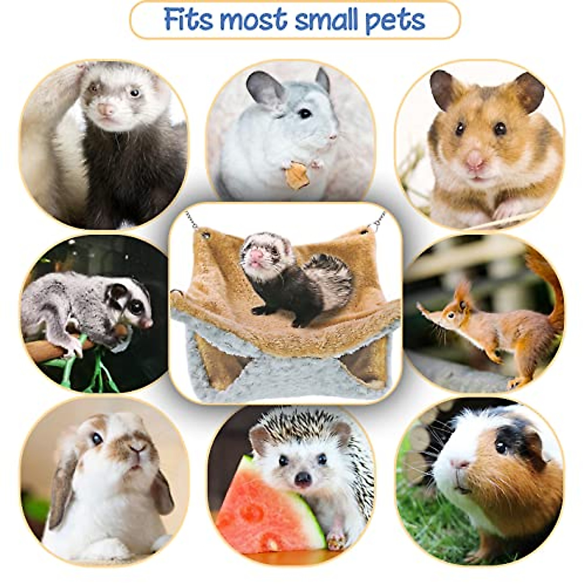 RAYFARMO Ferret Rat Hammock,Guinea Pig Hammock for Cage with Soft Plush,Cage Accessories for Ferret,Rat,Guinea Pig,Chinchilla,Mice,Small Animal Pet Sleep Hanging Bed