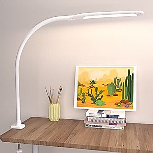 LED Desk Lamp with Clamp,Flexible Gooseneck Clamp Lamp,Dimmable,Touch Control 3 Color Modes,Eye-Care Table Light with Adjustable Arm,Architect Lamp for Home/ Office /Workbench/Reading Working White