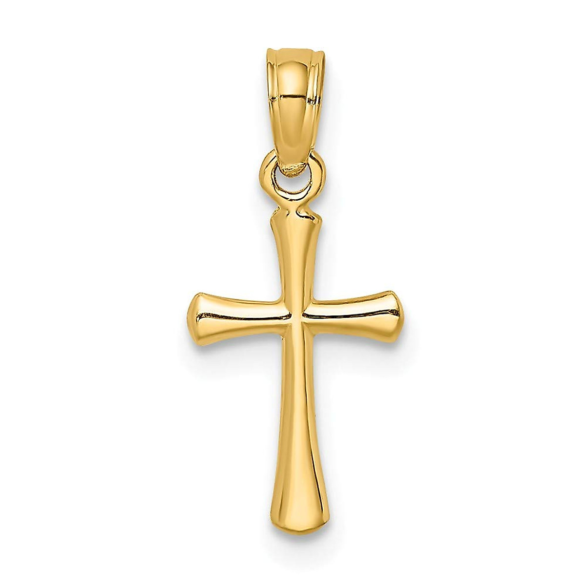 Solid 14k Yellow Gold Beveled Cross Round tips Charm Pendant - 17mm x 9mm