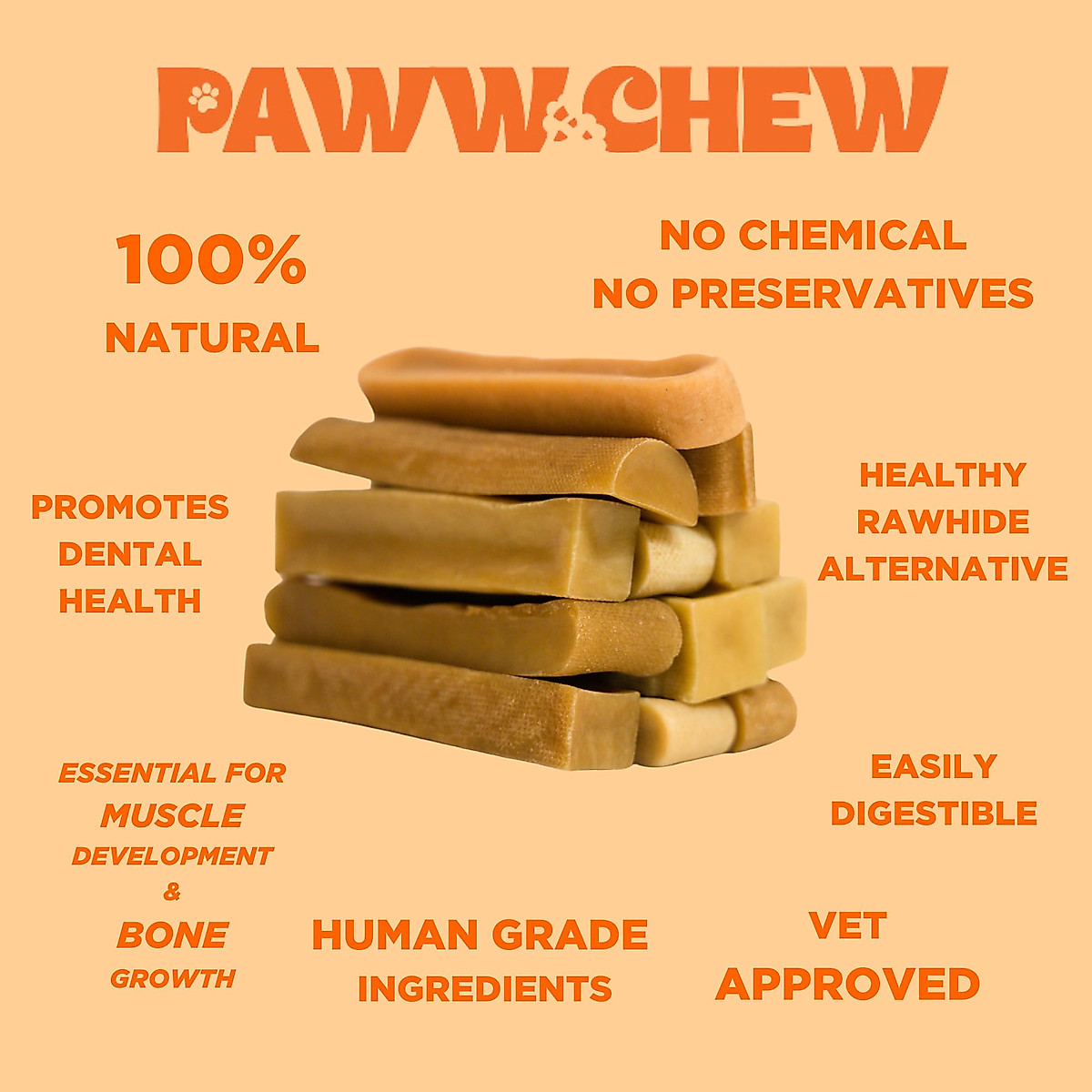PAWW CHEW Yak Cheese Himalayan Dog Chews - All Natural Long Lasting Dog Treats, (Medium - 5 Pack) Odorless, High Protein Yak Chew, Great for Oral Health, Only 3 Ingredient Yak Bone for Power-Chewers