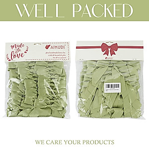 AIMUDI Sage Green Satin Ribbon Twist Tie Bows 3.5" Pretied Bows Premade Bows for Treat Bags Crafts Gift Wrapping Basket Wedding Favors Cookie Candy Bagging Cake Pop Bridal Shower - 50 Counts