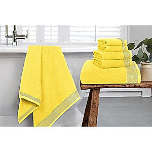 BELIZZI HOME 100% Cotton Ultra Soft 6 Pack Towel Set, Contains 2 Bath Towels 28x55 inchs, 2 Hand Towels 16x24 inchs & 2 Washcloths 12x12 inchs, Compact Lightweight & Highly Absorbant - Yellow