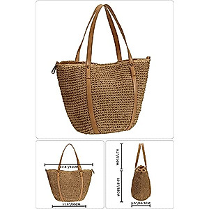 So'each Women's Handbag Wicker Woven Rattan Straw Tote Shoulder Bucket Bag Khaki