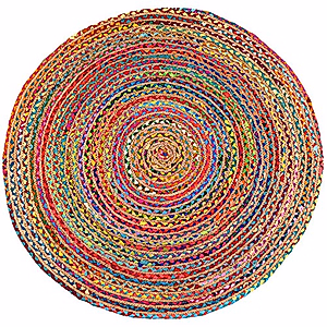Eyes of India - 6 ft Round Colorful Natural Jute Chindi Sisal Woven Area Braided Rug Boho Chic Bohemian Accent Indian Handmade Handwoven