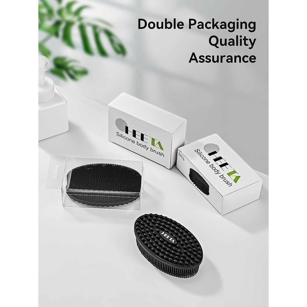 HEETA Silicone Body Scrubber, Silicone Loofah Gentle Exfoliating, 2 Side Design Silicone Boby Brush Lathers Well Easy to Clean & Durable for Removing Dead Skin and Dry Brush to Massage Skin, Black