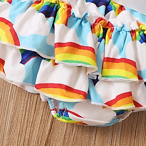 Infant Newborn Baby Girl Outfits Ruffle Letter Print Short Sleeve Romper Rainbow Skirts Set Floral Summer Clothes 3Pcs (White, 0-3M, 0_Month), 0-3 Months
