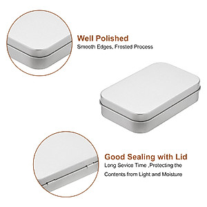 uxcell Metal Tin Box Containers, 2Pcs 3.7x2.4x0.9 Inch Silver Rectangular Metal Hinged Tin Box Mini Portable Storage Container Kit with Lid for Home Storage