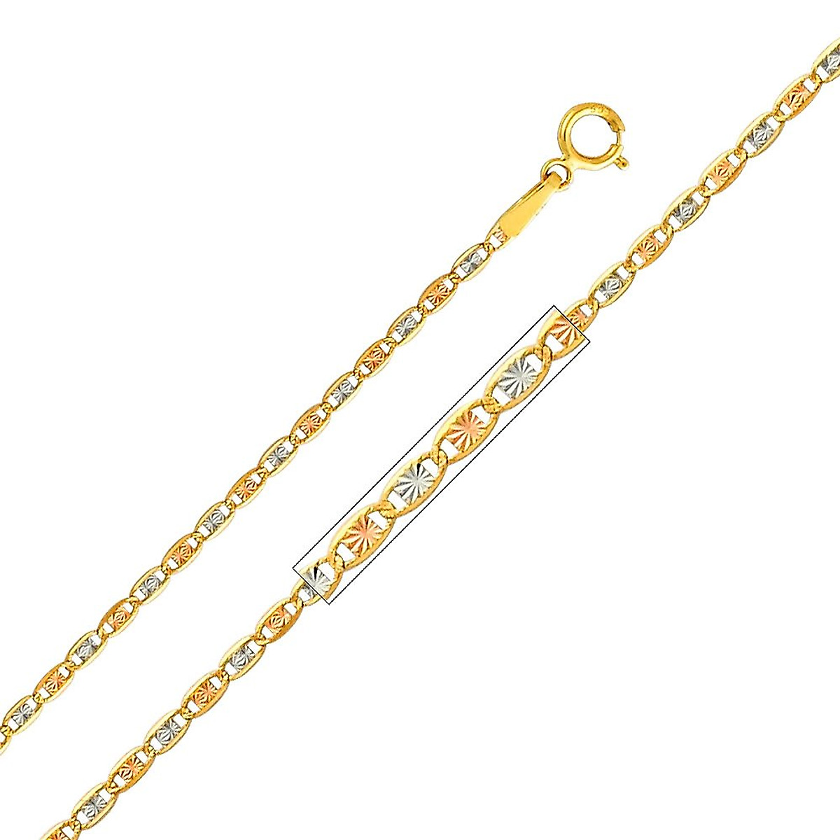 14k REAL Tri Color Gold 15 A?os Pendant with 1.5mm Diamond Cut Chain Necklace - 20"