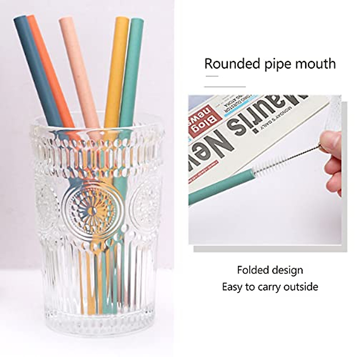 TRGGDEE 6Pcs Plastic Straws, Wheat Straw+PP Detachable Straws Reusable, With Special Cleaning Brush, Suitable for Travel, Party, Etc.(19cm)