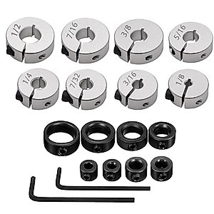 Saipe Drill Bit Stop Collar Split Ring Design Drill Bit Depth Stop Kit Includes 8pcs Imperial Sizes 1/8”- 1/2”and 8pcs Metric Sizes 3mm-16mm with Allen Wrench