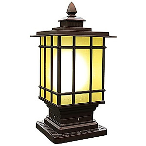 Enlylyog Outdoor Column Headlights Chinese Style Waterproof Outdoor Gate Villa Landscape Home Garden Courtyard Community Terrace Wall Lamp