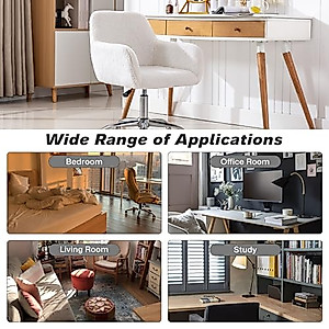 KCC Faux Fur Vanity Makeup Desk Chair, Comfy Fluffy Swivel Modern Leisure Armchair with Wheels, Upholstered Fuzzy Height Adjustable for Teens Women Girls Elegant Home Office